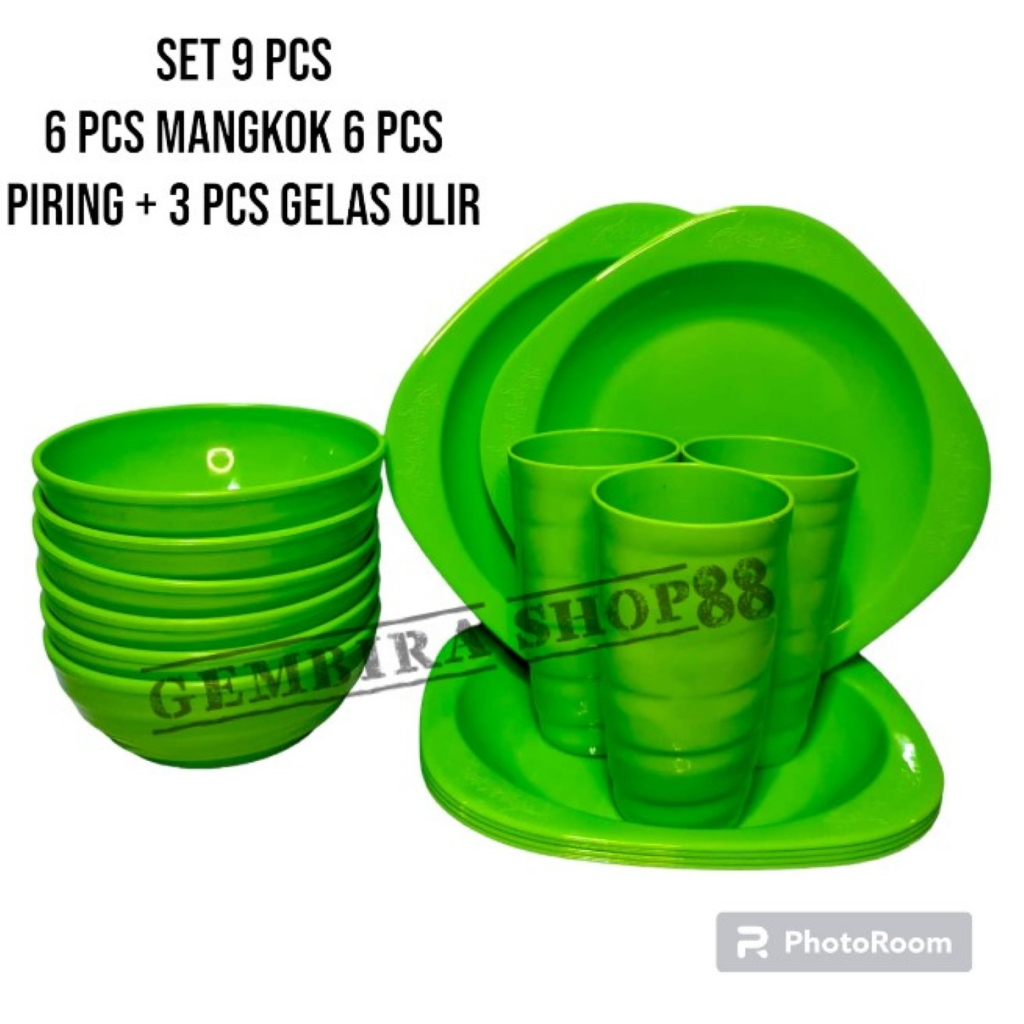 Jual COD PIRING MANGKOK SET 15 PCS ( 6 PIRING + 6 MANGKOK + 3 GELAS ...