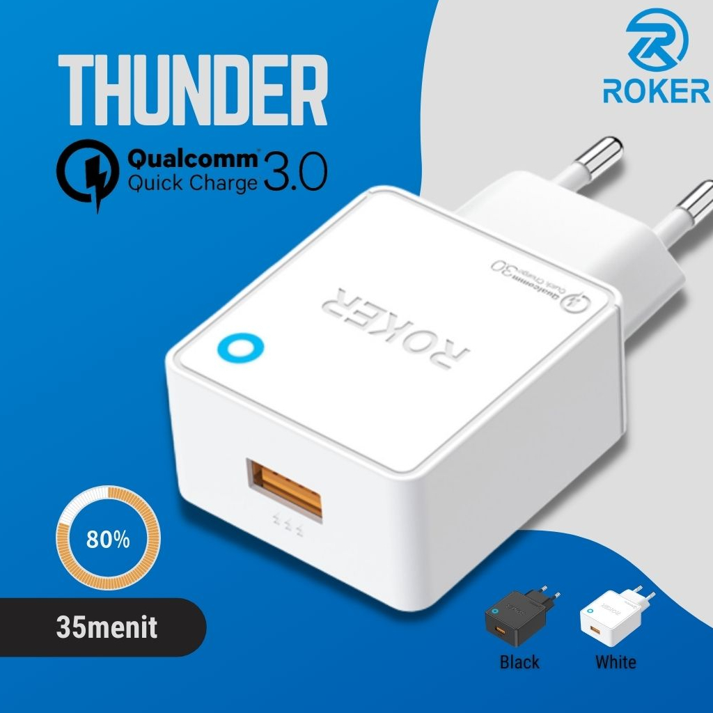 Jual Charger/Casan Roker Thunder QC 3.0 + Kabel Micro Usb | Shopee ...