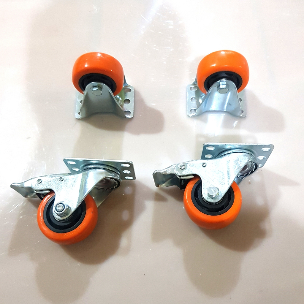 Jual Roda PVC oren Taiwan 3 inch (2Rem+hidup 2 mati) | Shopee Indonesia