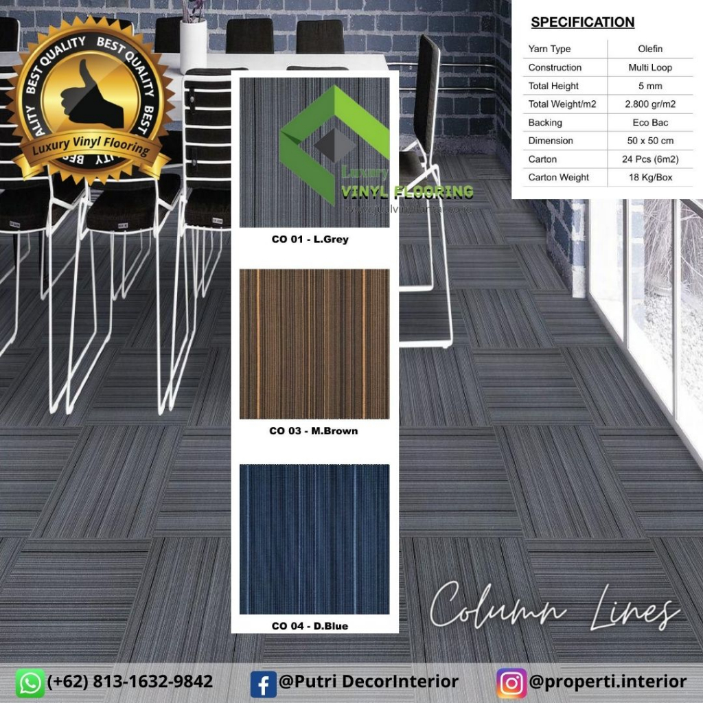 Jual Karpet tile Column Lines uk 50cm x 50m tebal 5mm | Shopee Indonesia