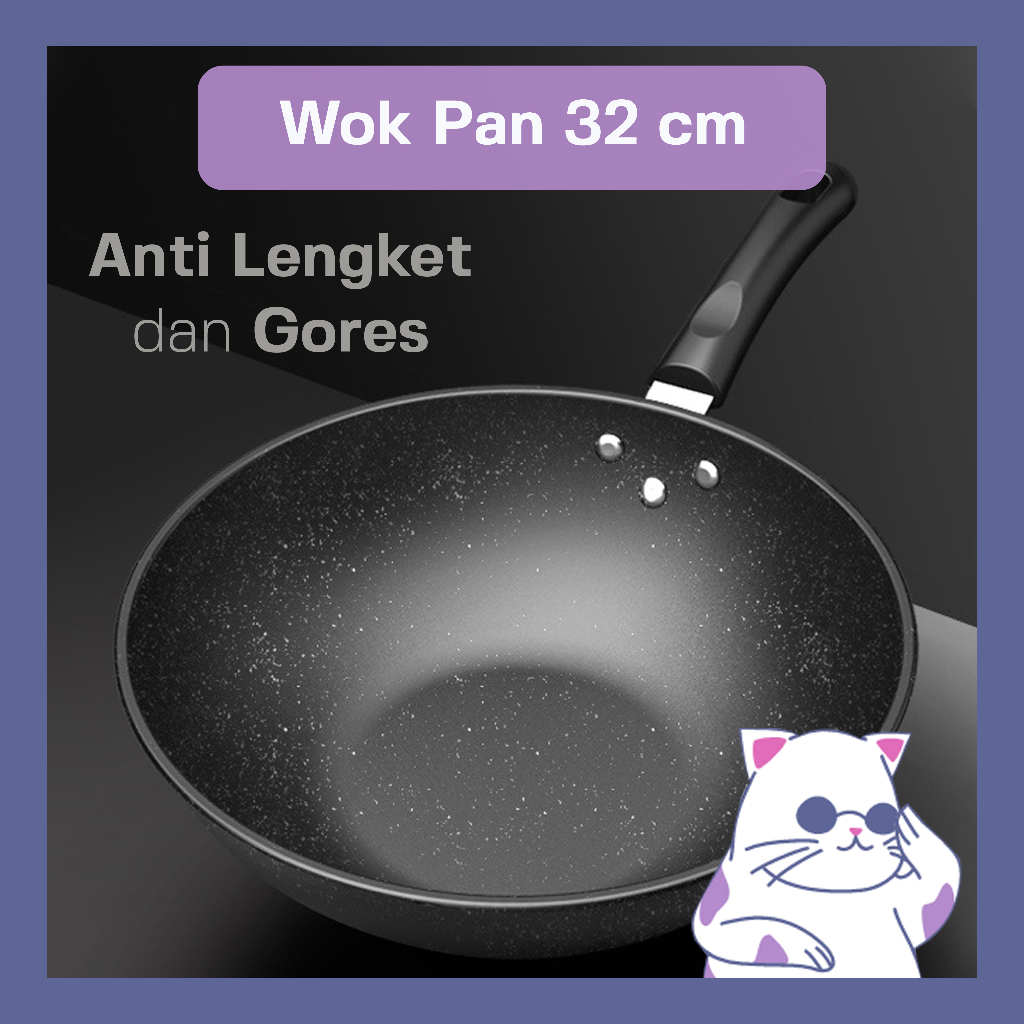 Jual Wajan Wok Pan 32cm Coating Batu Maifan Keramik Anti Lengket dan ...