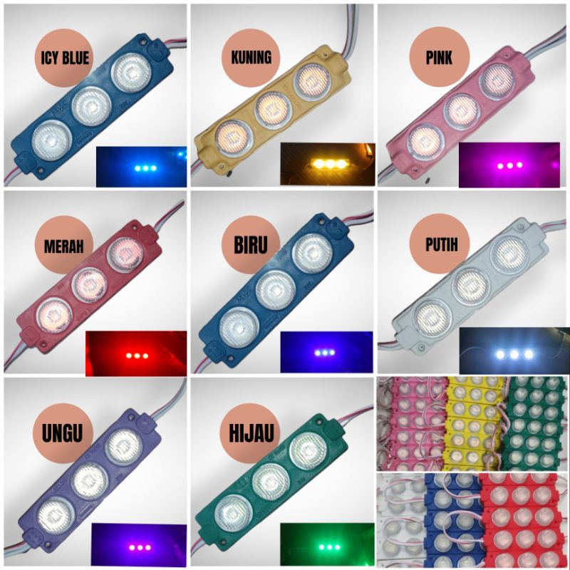 Jual LAMPU LED MODULE STRIP 3 MATA BESAR SMD 3030 DC 12 VOLT / MODUL LED LAMPU KOLONG MOBIL ...
