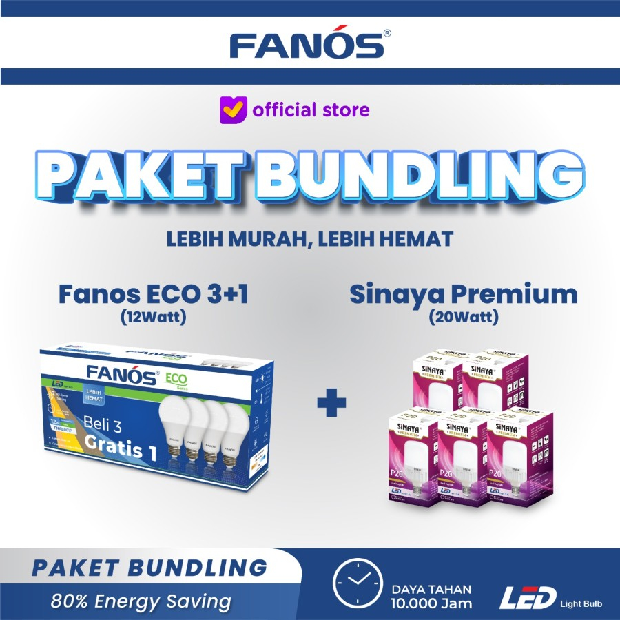 Jual Bundling Fanos Eco 12W [3 Gratis 1] & Sinaya Premium 20W [4 Gratis 1] Lampu LED Bohlam ...