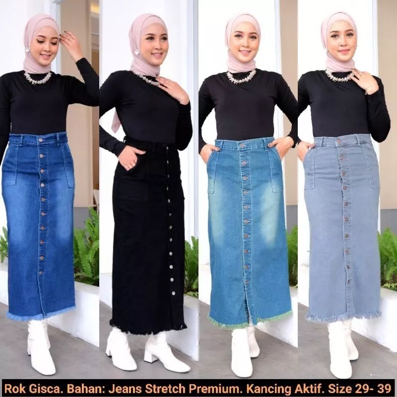 Jual Rok Span Jeans Panjang Gisca Kancing Depan /Rok Jeans Panjang /Rok ...