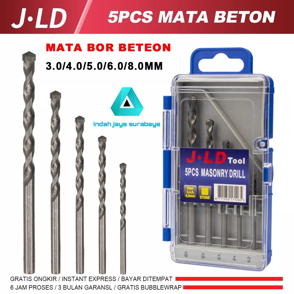 Jual JLD Mata Bor Beton set (5pcs) 3/4/5/6/8mm Mata Bor tembok beton ...