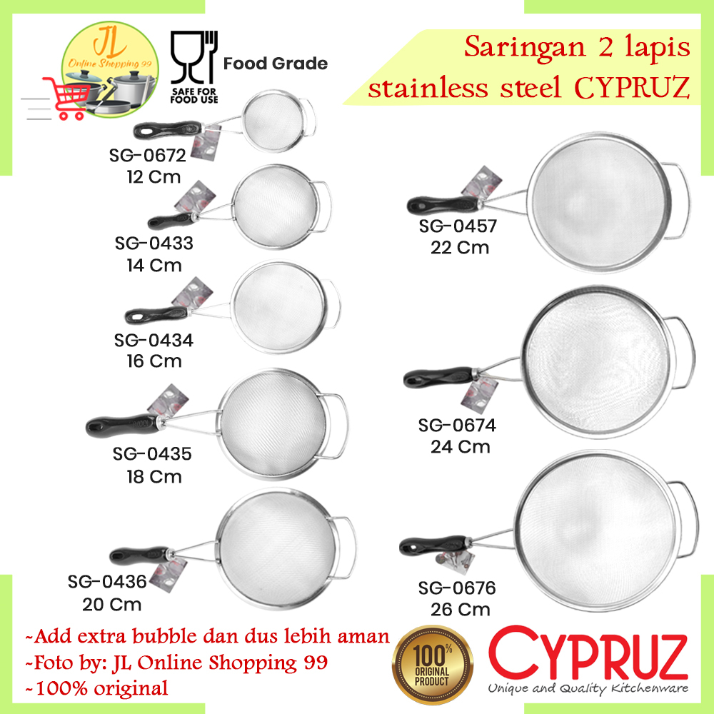 Jual CYPRUZ saringan stainless 12/14/16/18/20/22/24/26cm serbaguna ...