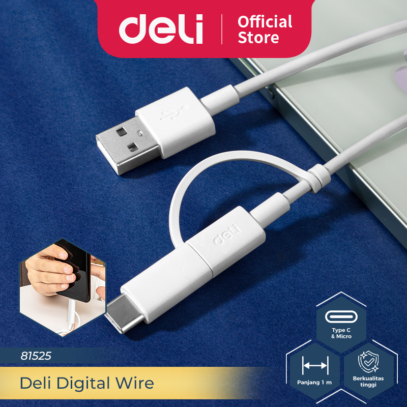 Jual Deli Duo Line Cable Data Kabel Data Kabel Charger Type C Micro USB ...