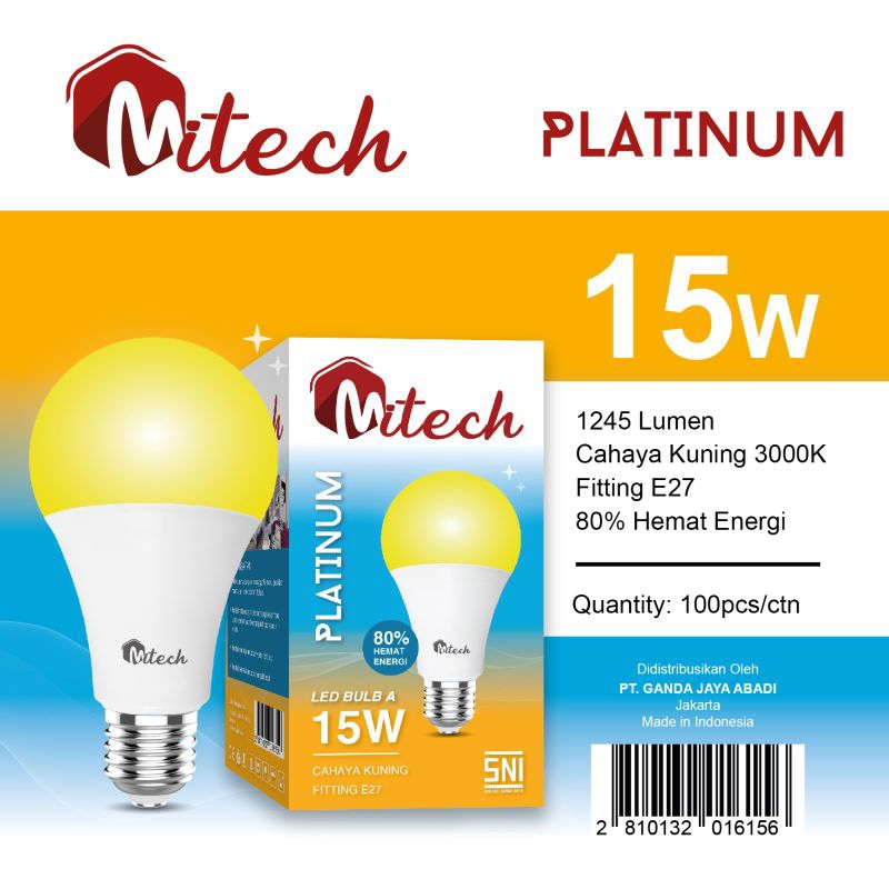 Jual MITECH PLATINUM LAMPU LED A BULB 15W 15 WATT SNI BERGARANSI CAHAYA ...