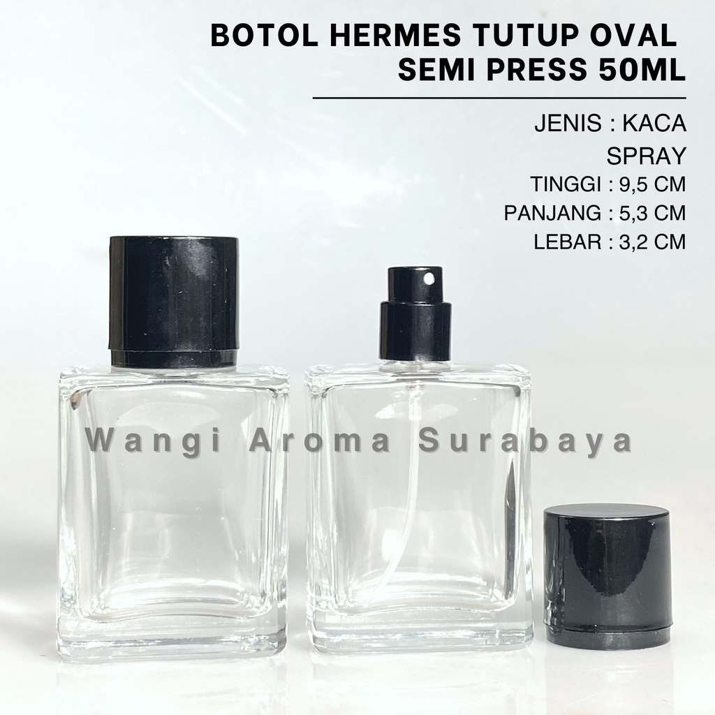 Jual Botol Parfum Hermes 50ML Spray Semi Press Tutup Oval - Botol ...