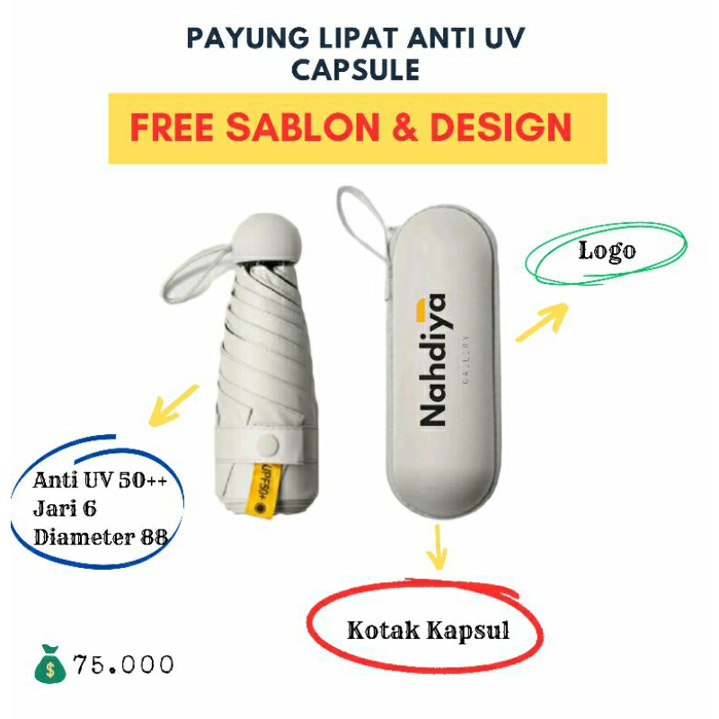 Jual Payung Capsul Custom Sablon Logo Payung Premium 6R | Shopee Indonesia