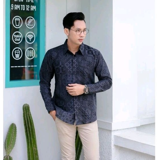 Jual BATIK BOLO DEWO Motif Sekar Jagat Abu Kemeja Baju Batik Pria ...