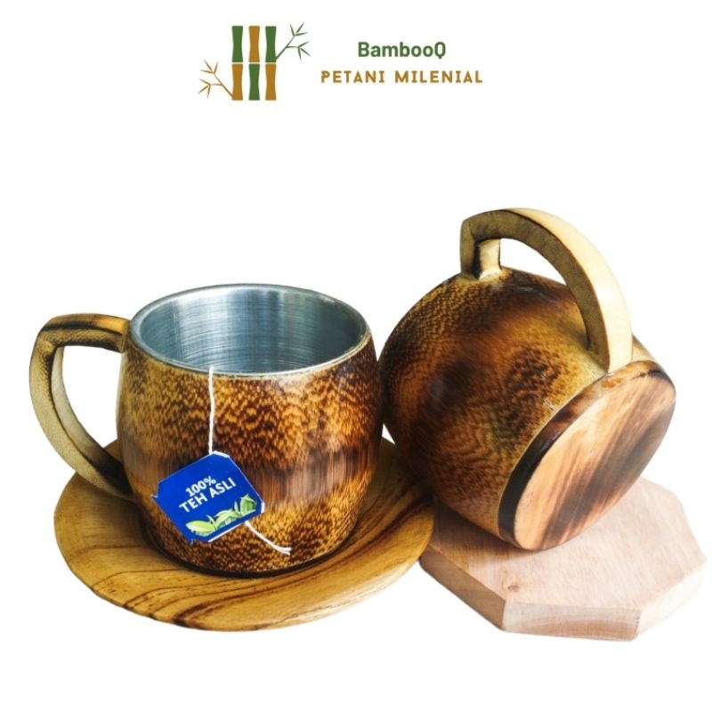 Jual Gelas Cangkir Bambu Asli Stainless Fhinising Bakar Gelas Kopi ...