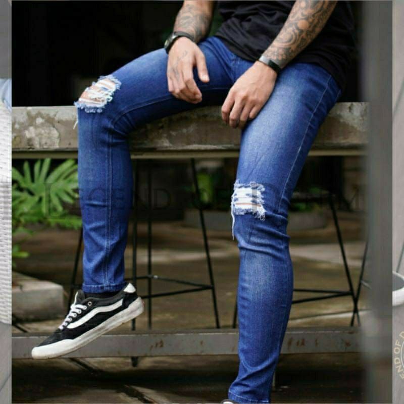 Jual CELANA JEANS SOBEK PRIA RIPPED ROBEK LUTUT KOYAK SIZ2 26-33 ...