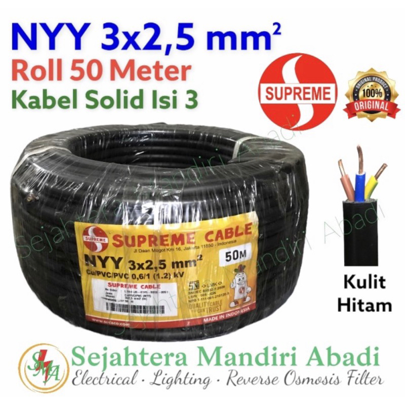 Jual Kabel Listrik NYY 3x2,5mm Supreme Rol 50 Meter Solid Isi 3 Kulit Hitam | Shopee Indonesia