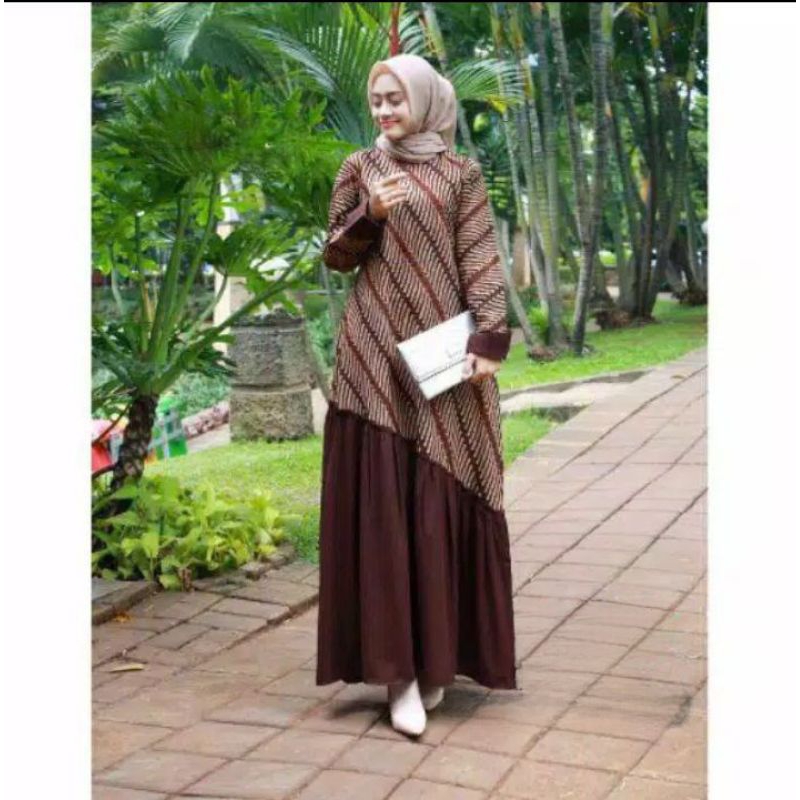 Jual gamis batik baju batik muslimah batik kombinasi ⠀⠀⠀⠀ | Shopee ...