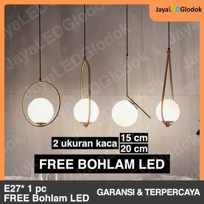 Jual Lampu Gantung Minimalis Ruang Makan Tamu Modern Mini Bar Cafe Restauran Emas 15 cm 20 cm ...