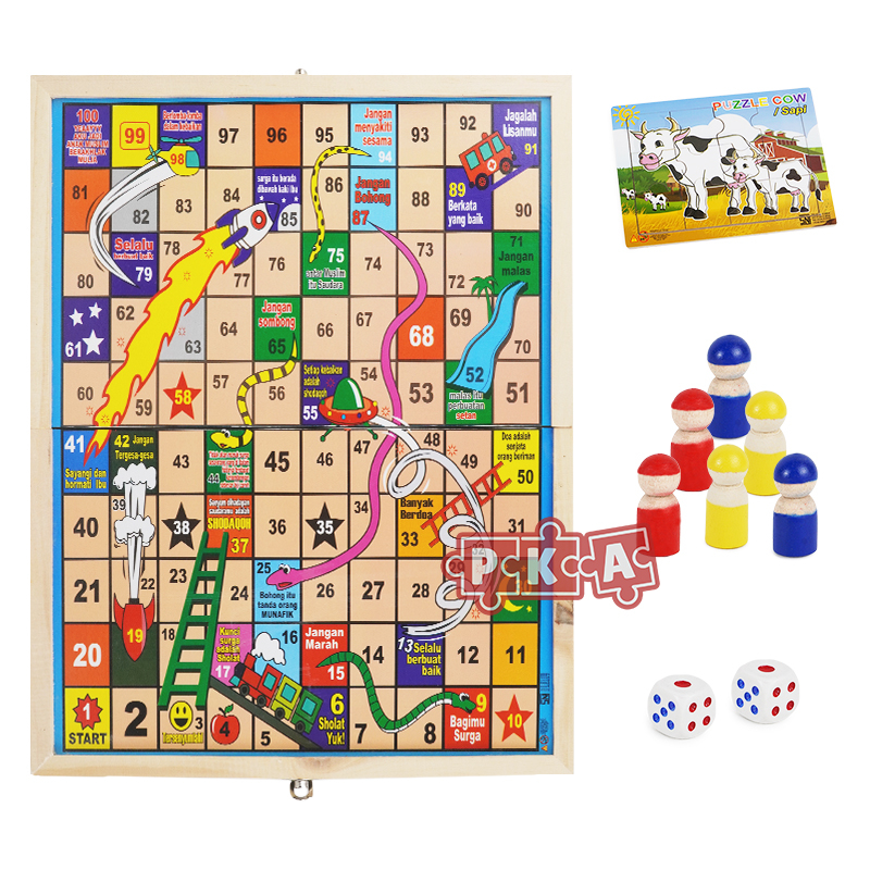 Jual Mainan Anak Ular Tangga Kayu Board Game Toy Permainan Papan Snake ...