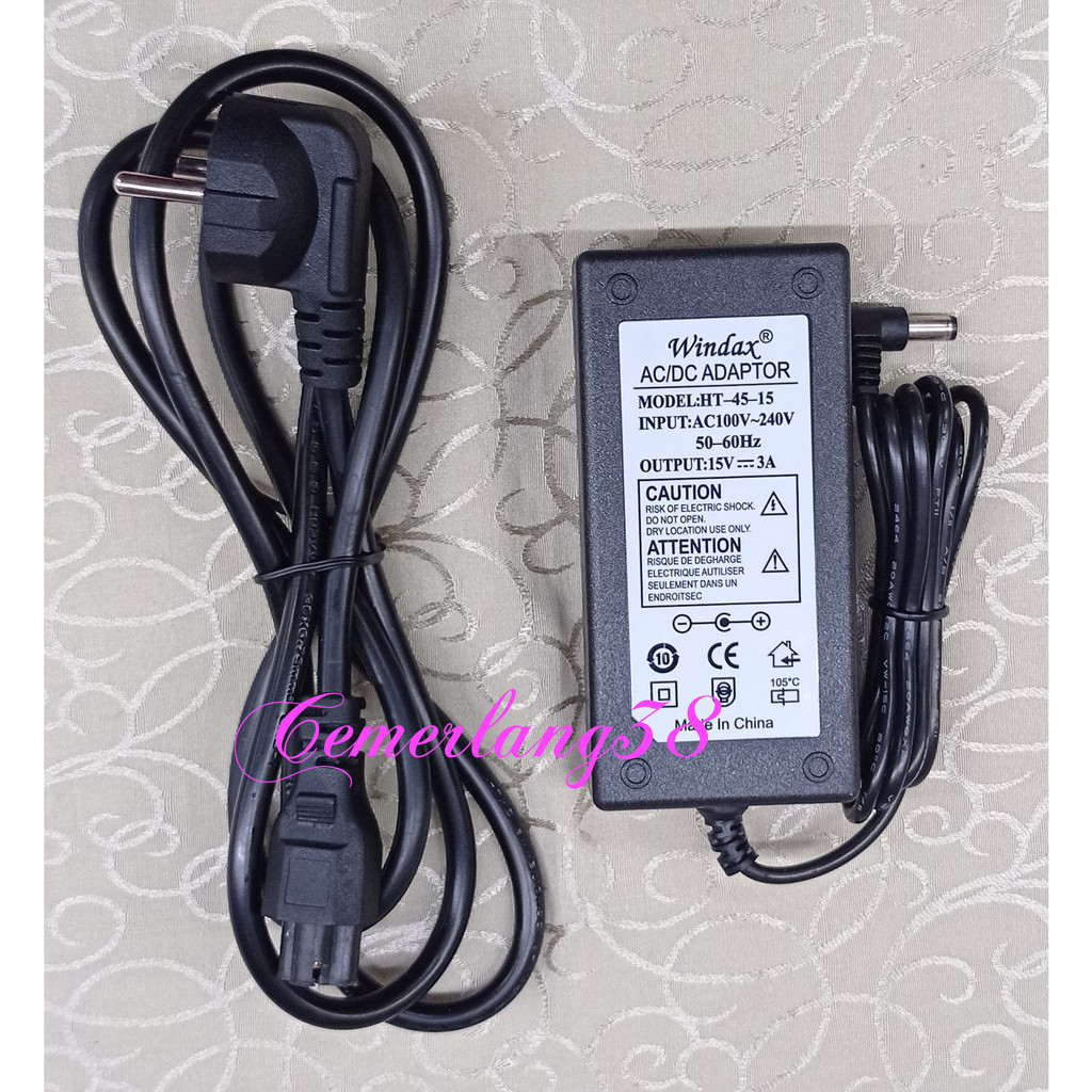 Jual Adaptor DC 15V 3A + kabel power AC switching PSU Adapter 15 V 3 A ...