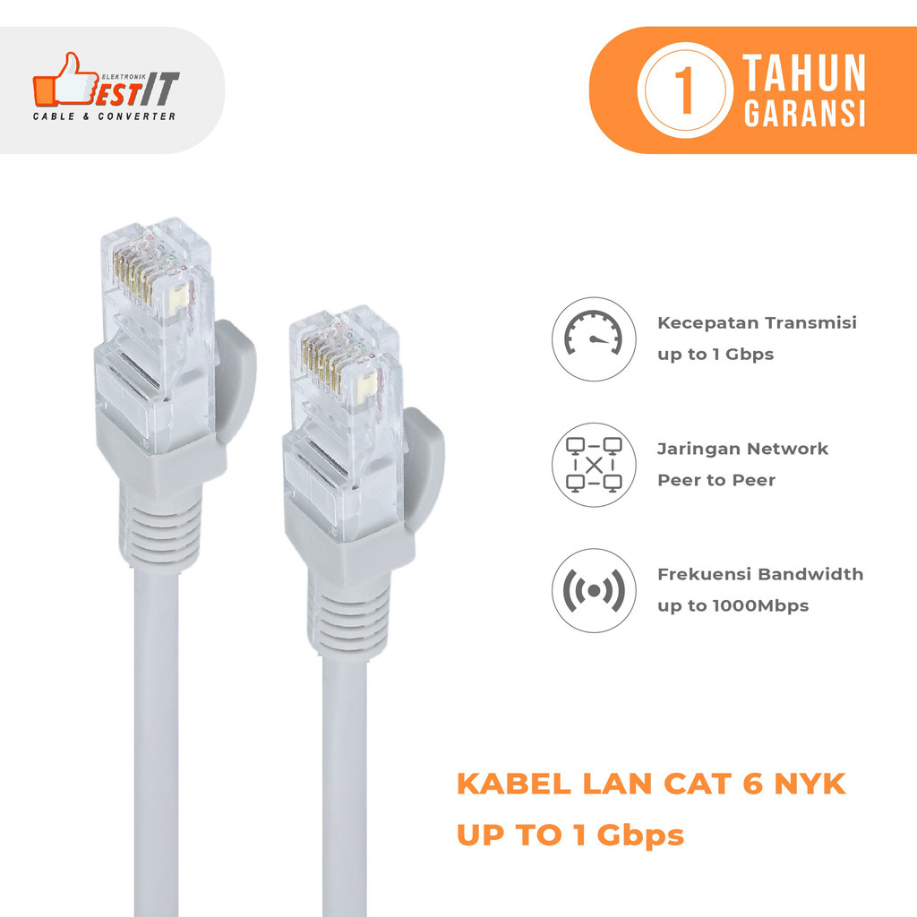 Jual NYK Kabel Lan UTP Cat6e Ethernet Network RJ45 High Speed 1.5M 3M 5M 10M 15M 20M 25M 30M ...