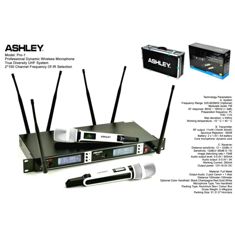 Jual Mic Wireless ASHLEY Pro 1 / Pro1 Mikrofon wireless Original + Hardcase | Shopee Indonesia