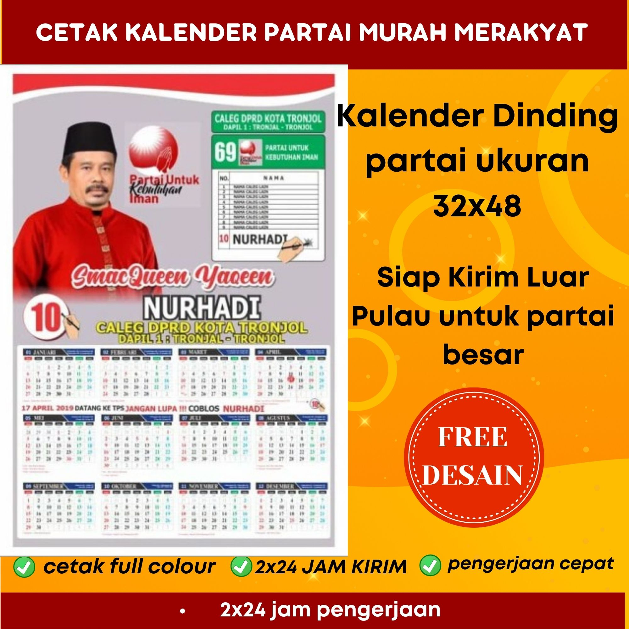 Jual CETAK KALENDER DINDING PARTAI 2025 CUSTOM DUPLEX 250GSM 2000PCS ...