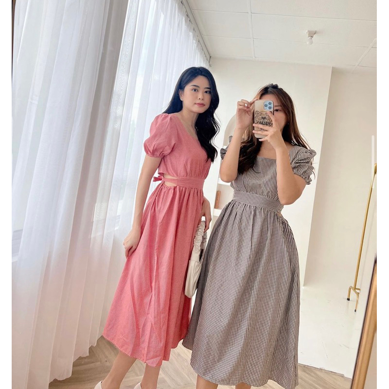 Jual WEANY DRESS DIMPLE MIDI DRESS MOTIF KOTAK KOTAK PREMIUM SIMPLE EC ...