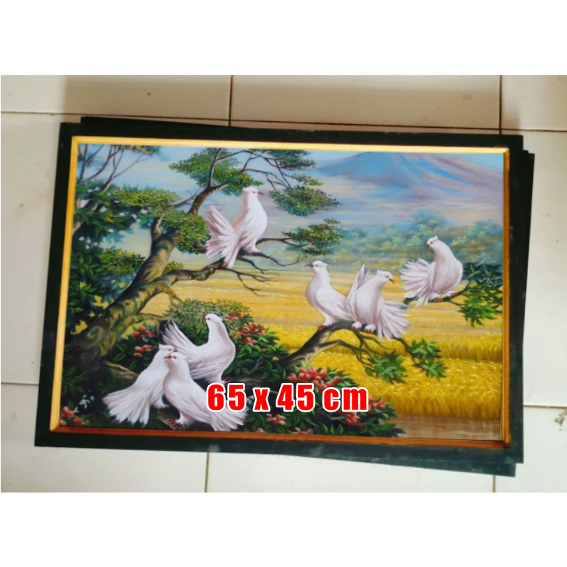 Jual [101] Lukisan Cetak Burung Merpati di Ranting Pohon Plus Bingkai ...