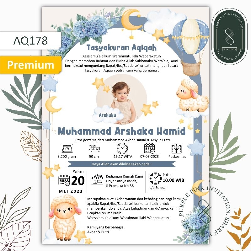 Jual Undangan Digital Aqiqah Code AQ178 Tasmiyah Softfile Tema Domba ...