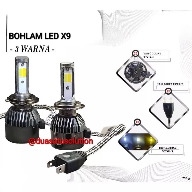 Jual LAMPU LED 3 WARNA H7 HEADLAMP FOGLAMP ECO9 X9 X10 36WATT UNTUK ...