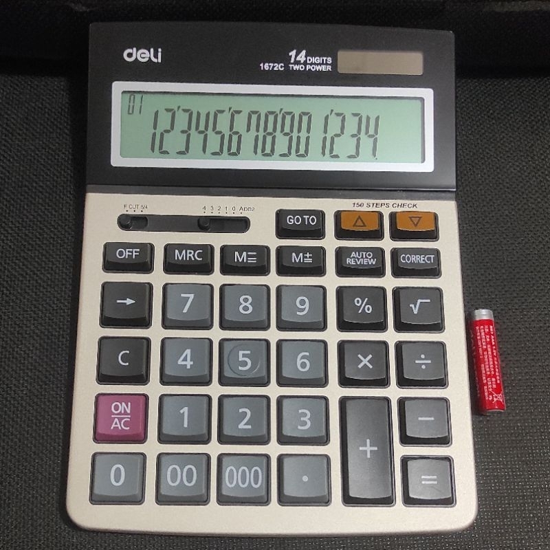 Jual Kalkulator Meja Besar 14 Digit Cek Ulang Metal Baterai AAA A3 Deli ...