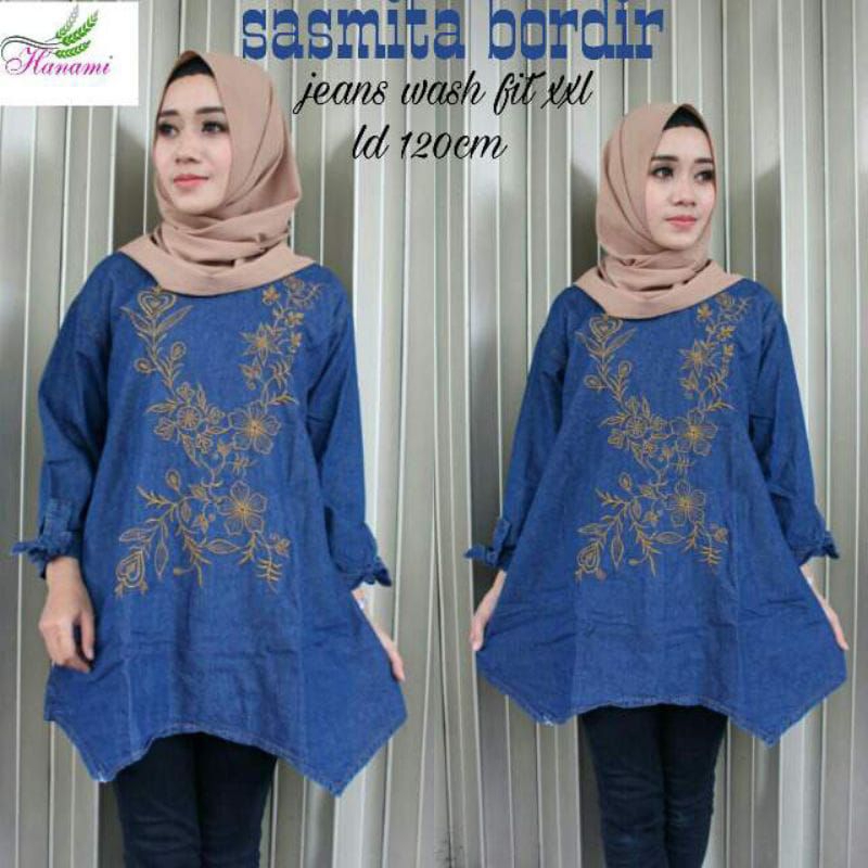 Jual Baju Atasan Wanita Jeans Wash premium Quality/Tunik Jeans Bordir ...