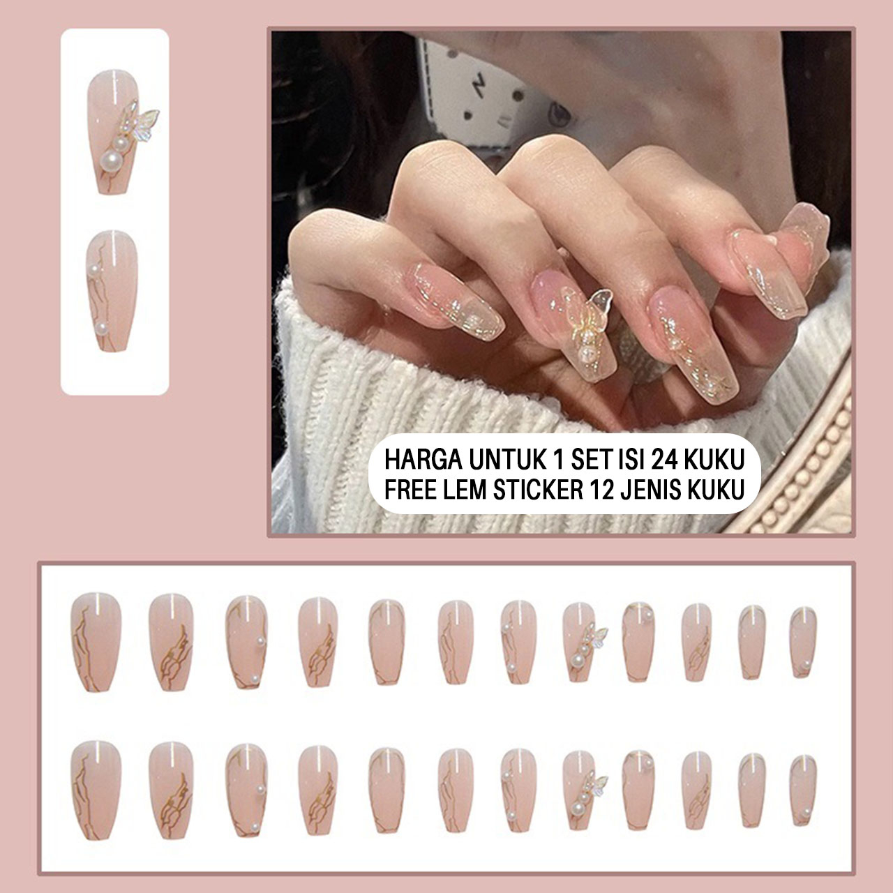 Jual Kuku palsu 3d nail art timbul lucu fake nails panjang estetik ...