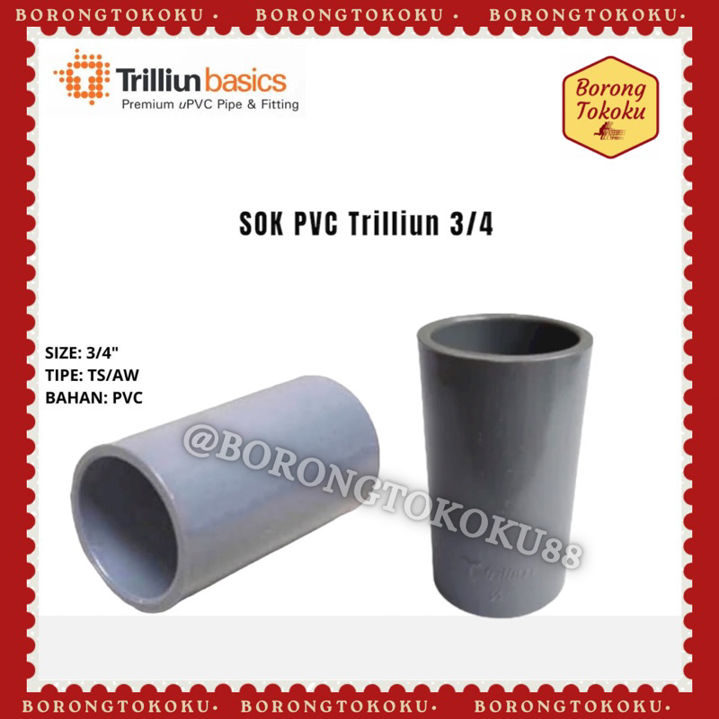 Jual Sok PVC TS 3/4 inch Trilliun Socket Sock sambungan lurus pipa ...