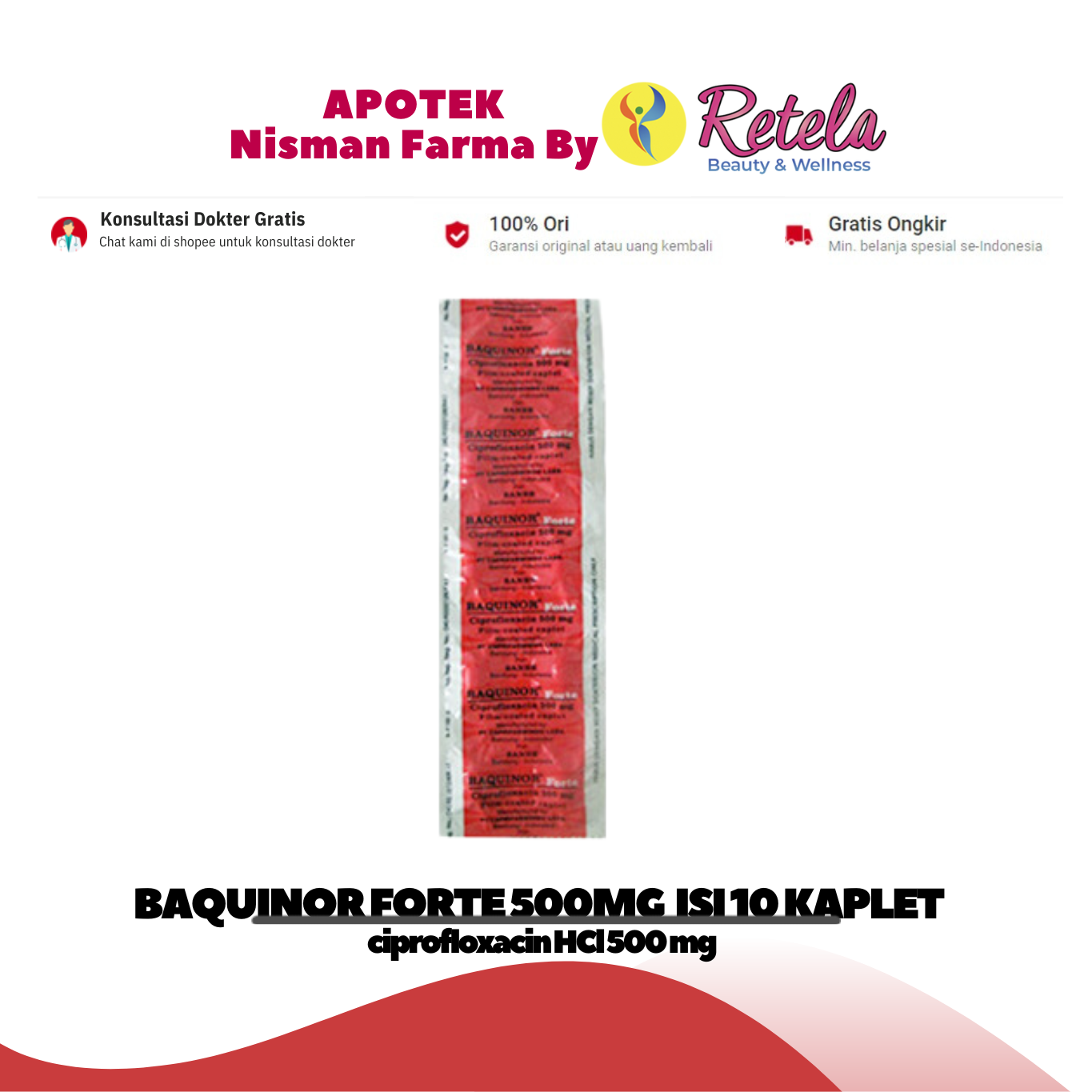 Jual BAQUINOR FORTE 500MG 1 STRIP ISI 10 KAPLET ( Ciprofloxacin HCl 500 ...