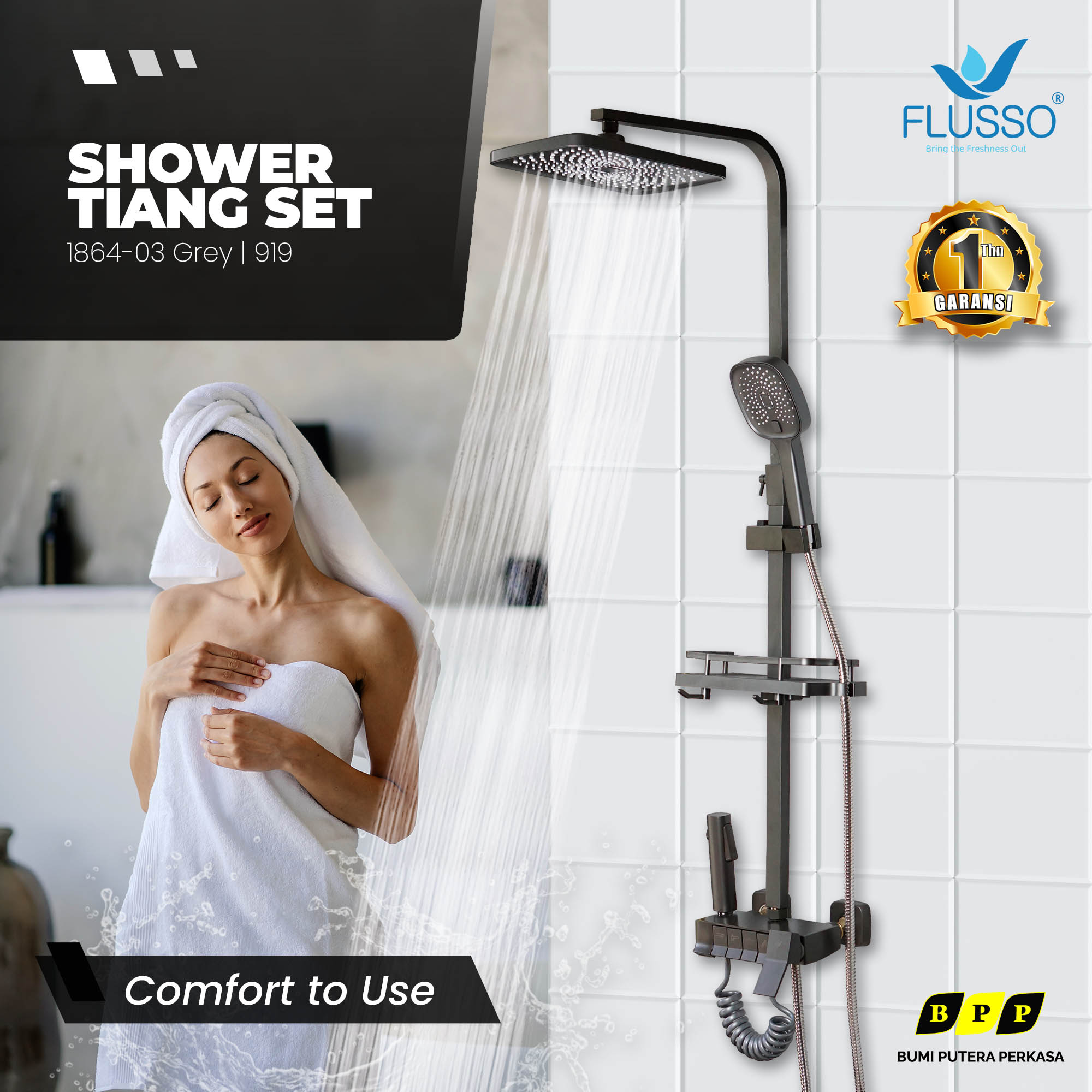 Jual SHOWER KAMAR MANDI Satu Set Mixer Panas Dingin GREY SERIES Stainless Bergaransi FLUSSU ...