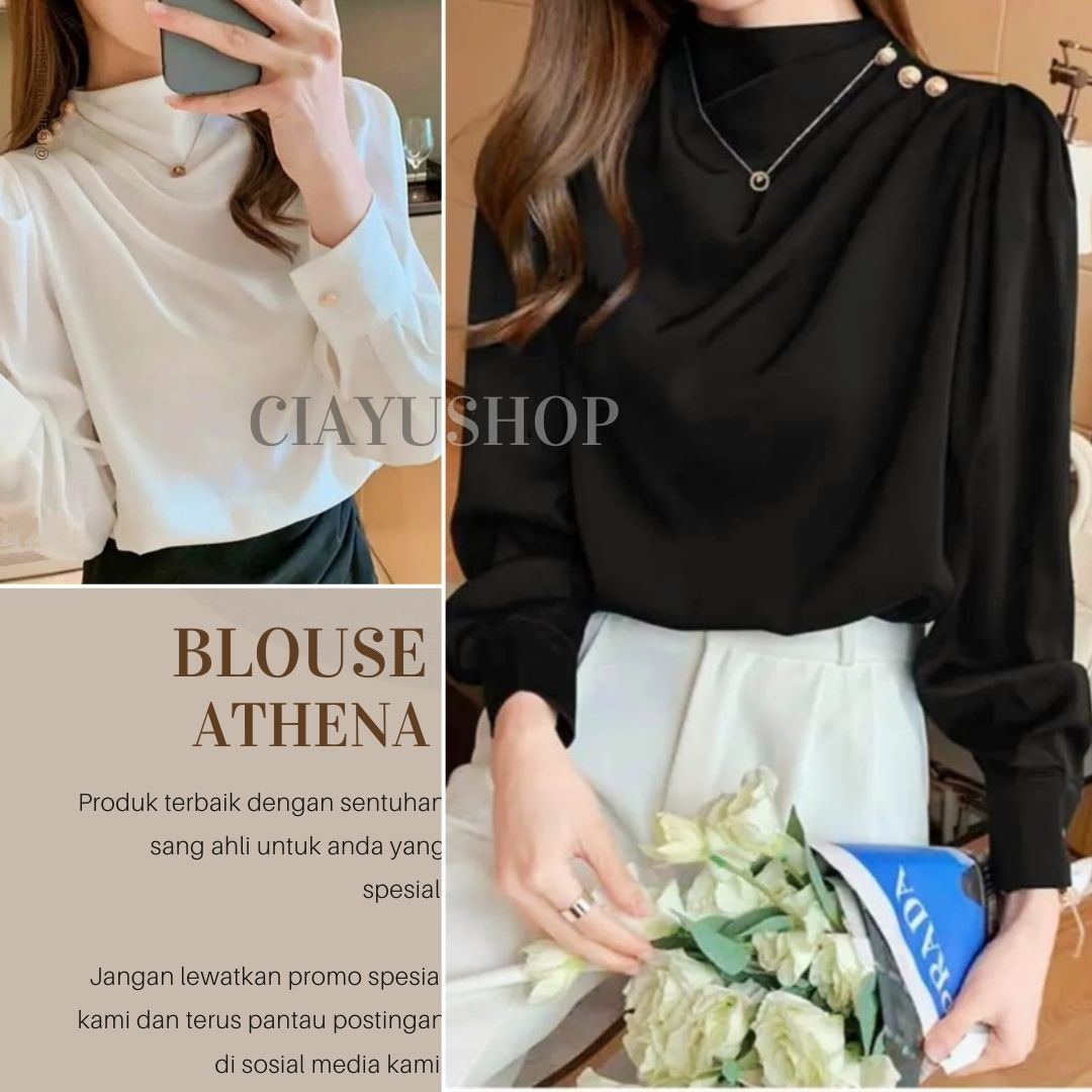 Jual Blouse Athena Button Shoulder M L XL Silk Super Baju Atasan Wanita ...