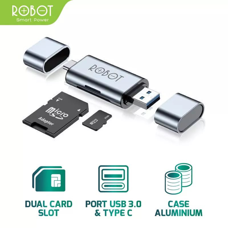 Jual ROBOT Card Reader 2 in 1 USB 3.0 To Type-C OTG Memory Card Adapter ...