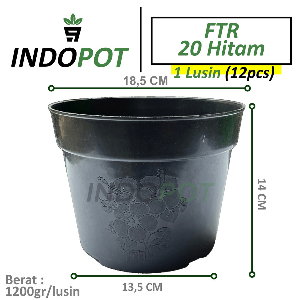 Jual (12pcs) Pot FTR 20 Warna Hitam Pot Bunga Tanaman Hias Motif Bunga ...