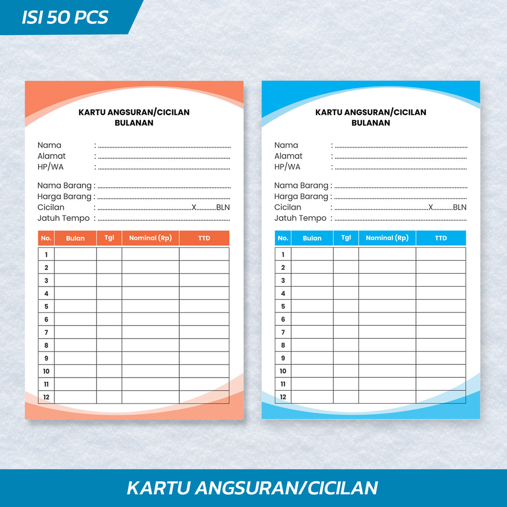 Jual (Isi 50) Kartu Angsuran, Kartu Cicilan Bulanan, Kartu Koperasi ...