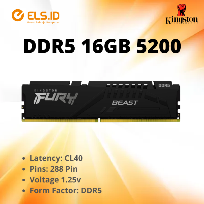 Jual Kingston Fury Beast DDR5 16GB 5200MHz (Single) | Shopee Indonesia
