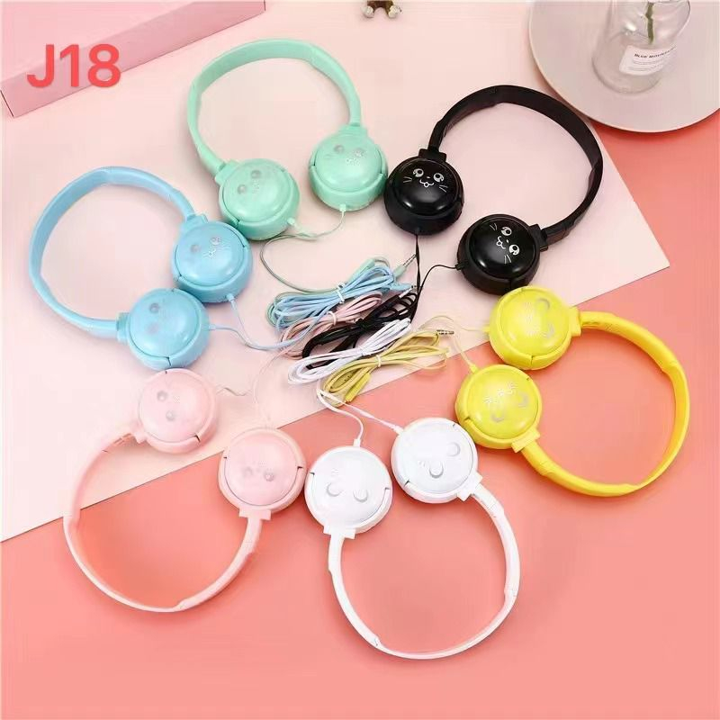 Jual Headphone Macaron Bando J18 + Microphone Extra Bass HEADSET KARTUN ...