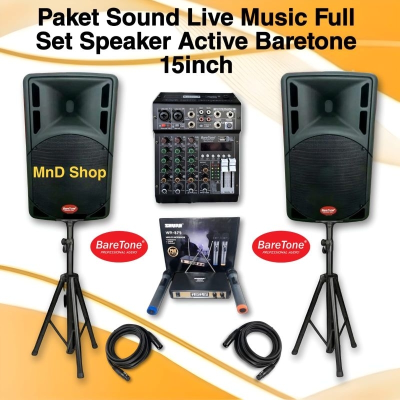 Jual Paket sound system speaker aktif baretone 15inch + mixer full set baretone original ...
