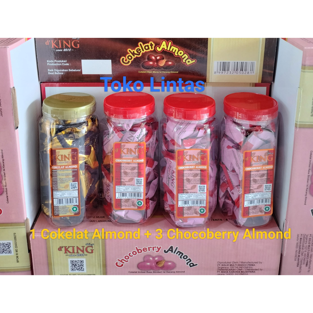 Jual Cokelat Kacang Almond D'King Per Dus isi 4 Toples | Shopee Indonesia