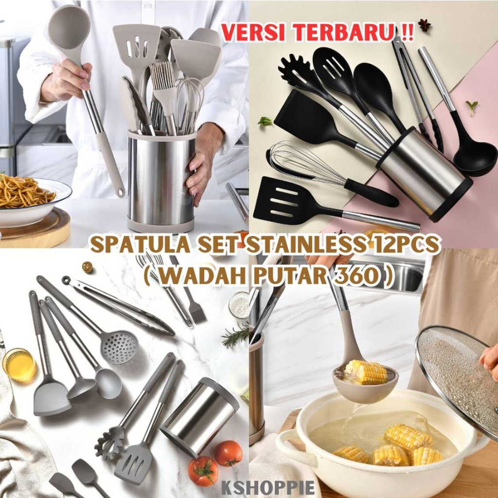 Jual Spatula Sutil Putaran 360 Alat Masak Silikon Set 12pcs Utensil ...