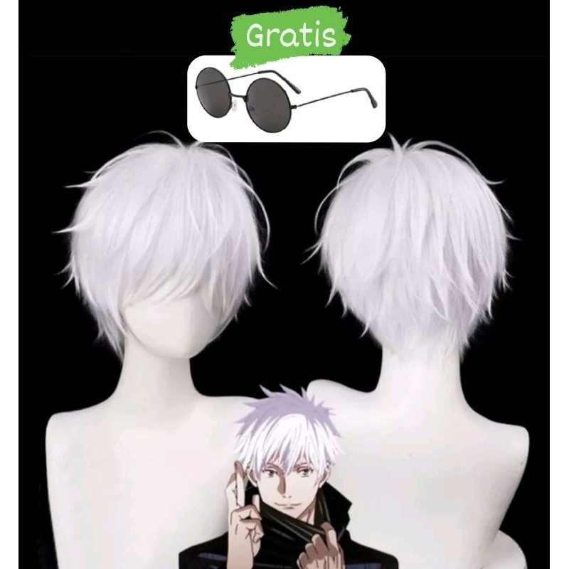 Jual READY Wig Gojo Satoru Putih sedikit ke Abu Abuan | Shopee Indonesia