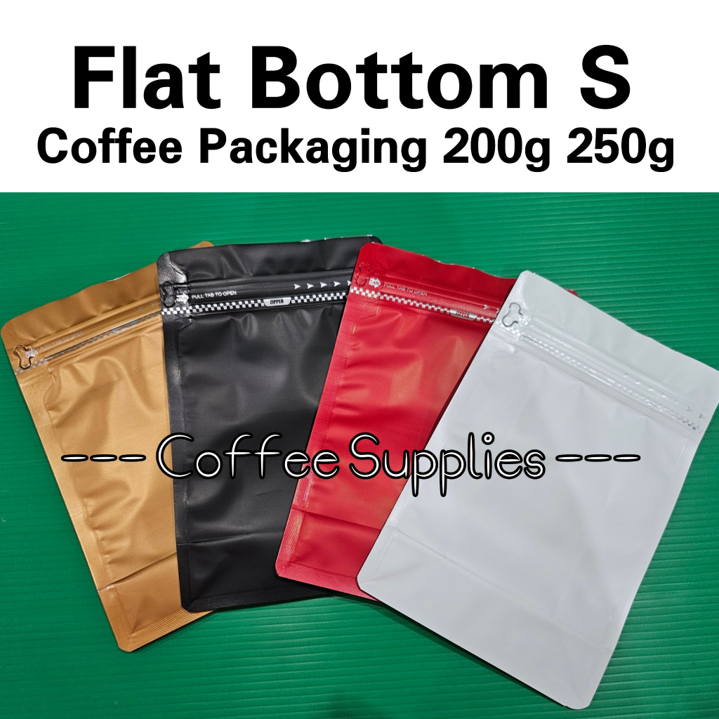 Jual Flat Bottom S Coffee Packaging 200g 250g kemasan kopi import merah doff emas doff putih ...