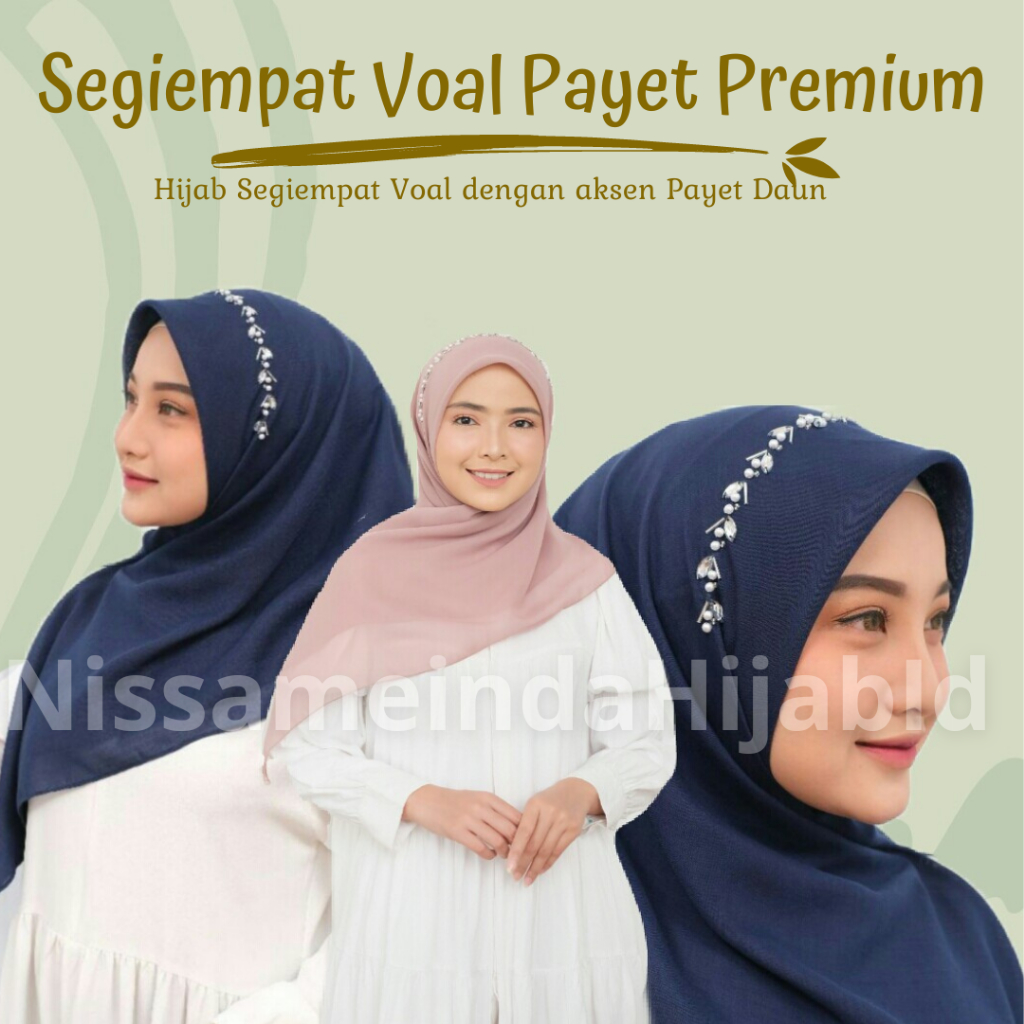 Jual Jilbab Kerudung Segi Empat Voal Payet Mute Motif Daun Hijab Pearly ...