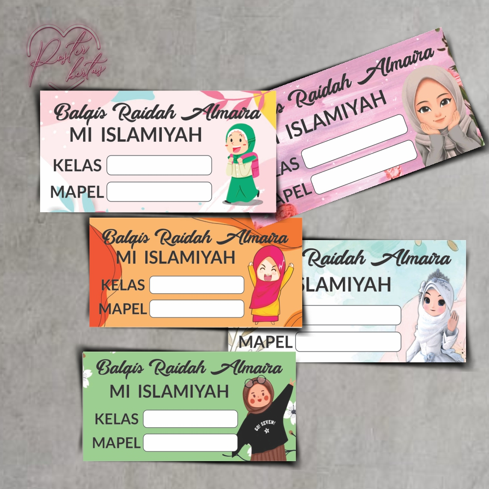 Jual Sticker label buku pelajaran Custom Nama Sekolah Tema Cewek Muslim ...
