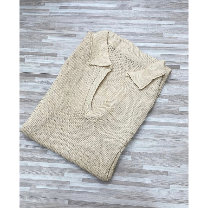 Jual Dress Rajut Dress Bodycon Slide Samping - Dress Pas Body Kerah Polo V Rajut Premium Tebal ...