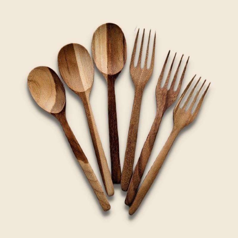 Jual Sendok garpu kayu 1 set / sendok souvenir / sendok makan / sendok ...